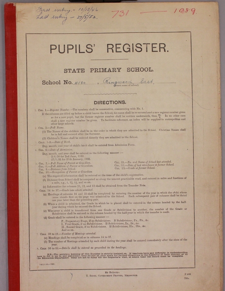 Administrative record, Ringwood East State School No 4180-Pupil ...