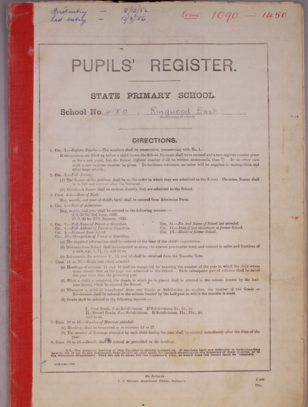 Administrative record, Ringwood East State School No 4180-Pupil ...