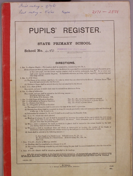 Administrative record, Ringwood East State School No 4180-Pupil ...