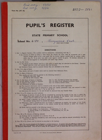 Administrative record, Ringwood East State School No 4180-Pupil ...