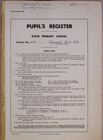 Administrative record, Ringwood East State School No 4180-Pupil ...