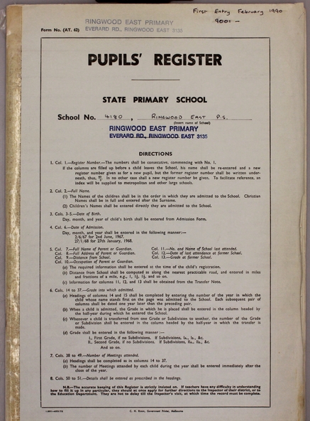 Administrative record, Ringwood East State School No 4180-Pupil ...
