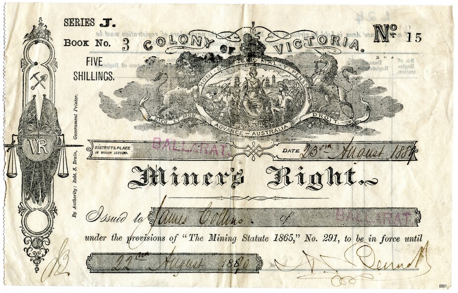 Ephemera - Miner's Right - Collins, 1888