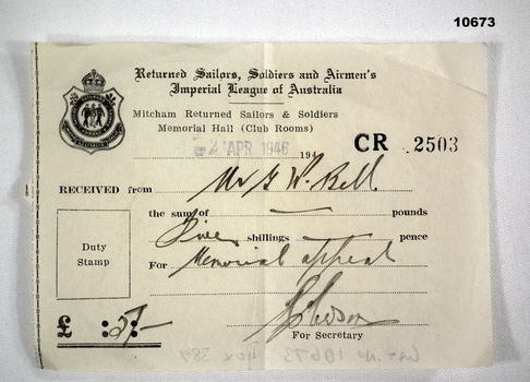 Financial record - RECEIPT, RSL