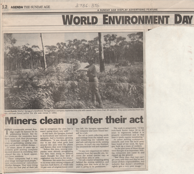 Newspaper - Kangaroo Flat Gold Mine Collection: mine revegetation