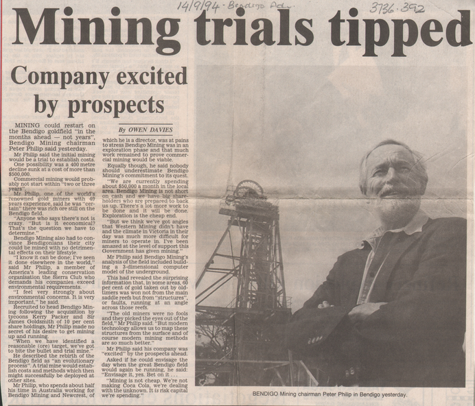Newspaper - Kangaroo Flat Gold Mine Collection: Bendigo Mining