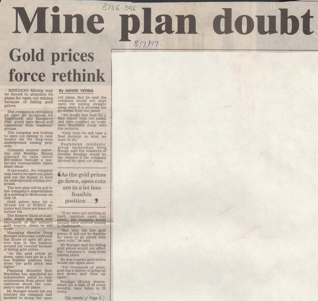 Newspaper - Kangaroo Flat Gold Mine Collection: Bendigo Mining