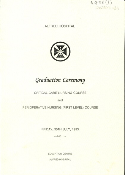 Programme - Graduation Ceremony Programme, Alfred Hospital, Graduation ...