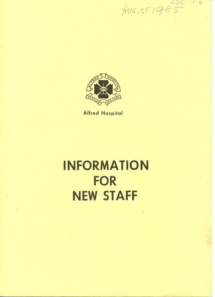 Booklet, Alfred Hospital, Alfred Hospital information for new staff, 1985