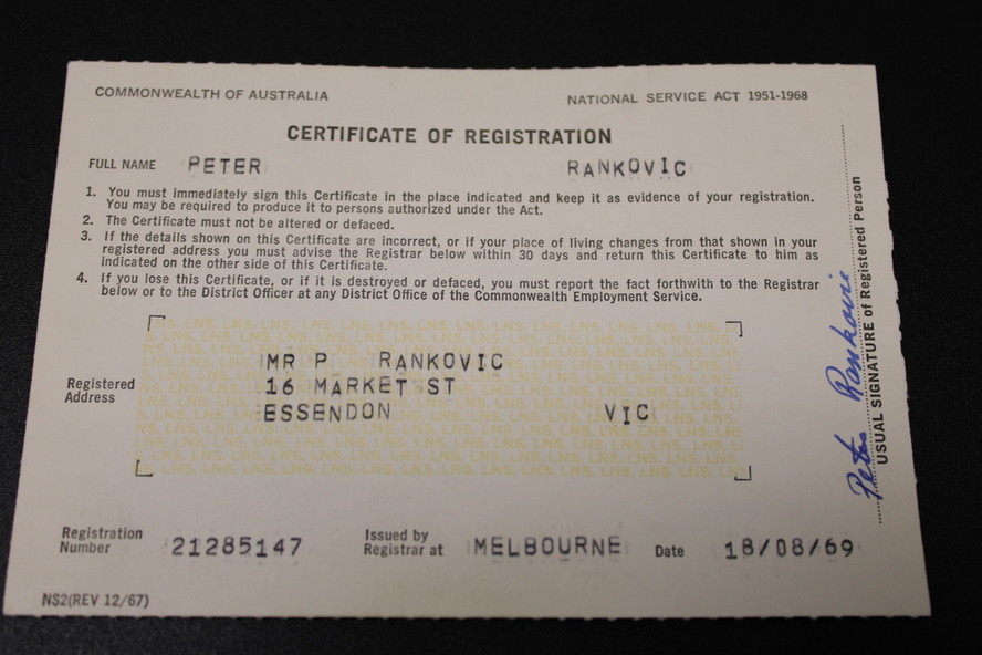 Certificate - Certificate of Registration for National Service, with ...