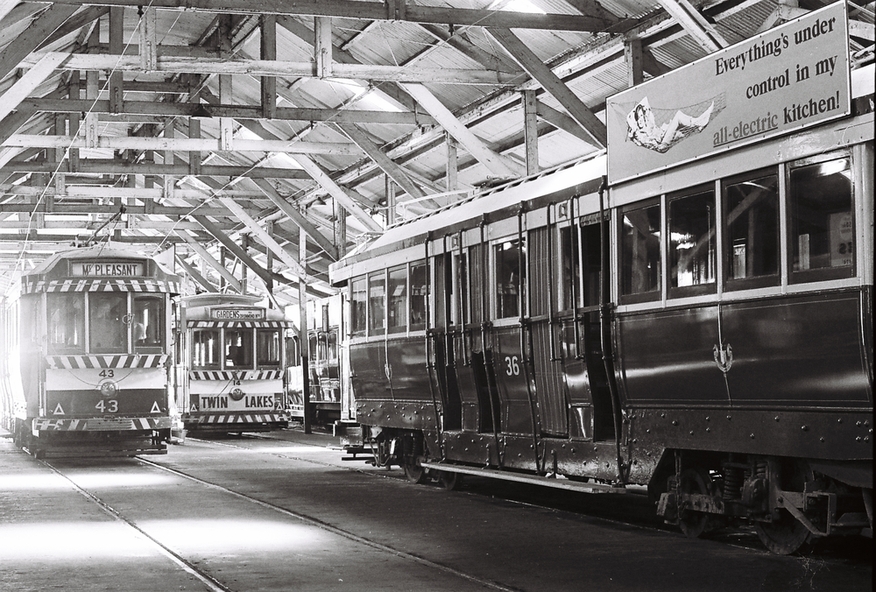 Negative - SECV Ballarat - Trams 43, 14, 36 Inside the depot, Robert ...