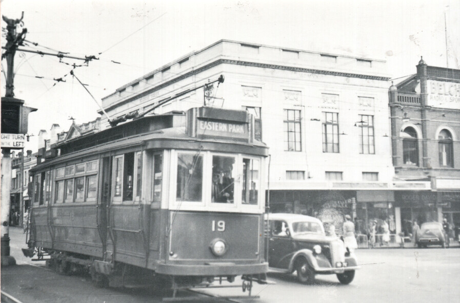 Photograph - SECV Geelong tram 19 at Ryrie & Moorabool, 1950s