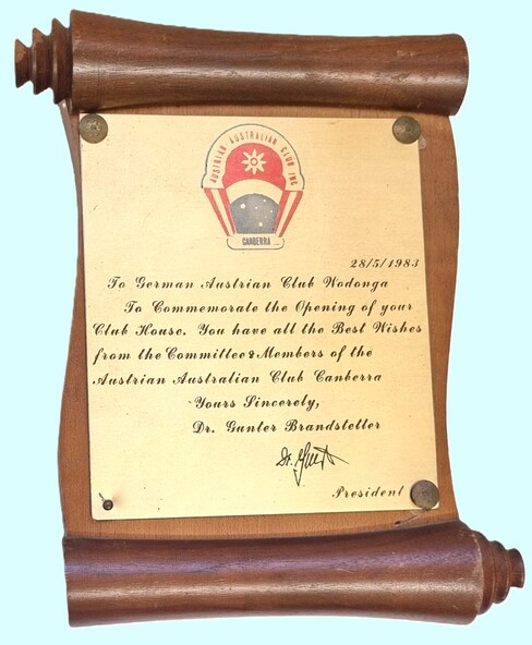 Plaque - German-Austrian Club Wodonga Opening, 1983